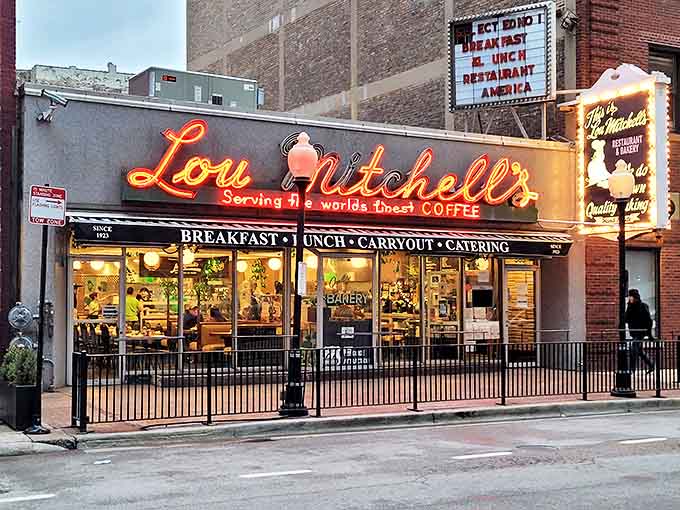 That glowing neon sign has been calling breakfast lovers home since the 1920s, like a lighthouse for hungry souls navigating Chicago's streets.