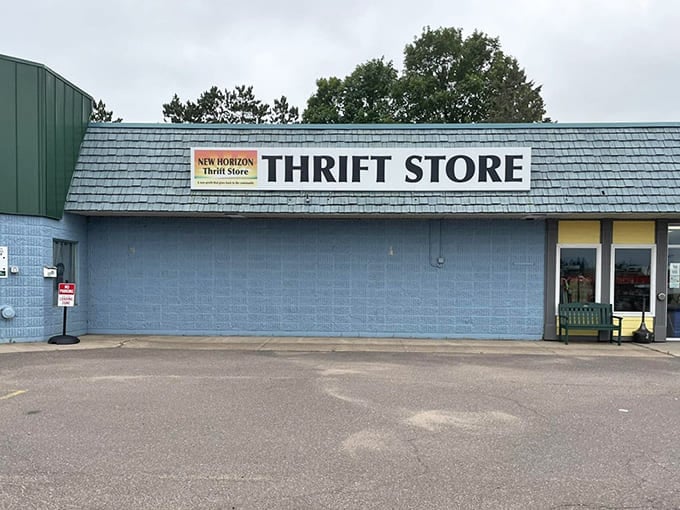 The unassuming blue facade of New Horizon Thrift Store belies the wonderland of treasures waiting inside this Pine City gem.