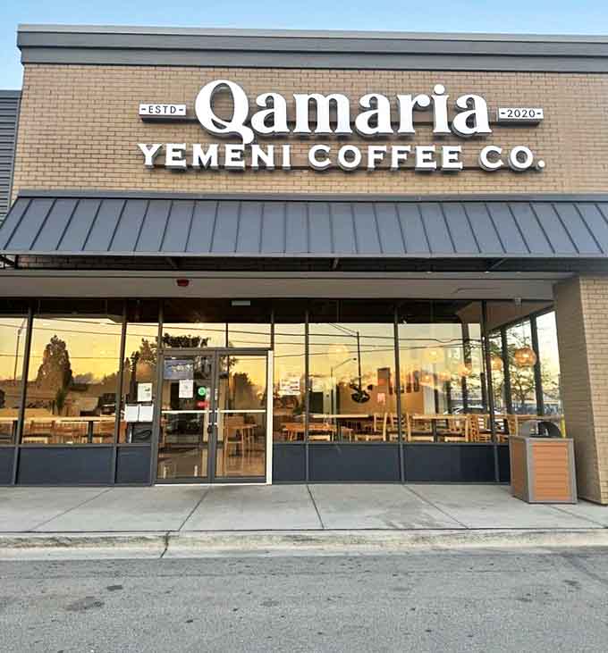 The welcoming façade of Qamaria Yemeni Coffee Co. stands proudly in Chicago Ridge, promising caffeinated adventures and sweet revelations within.