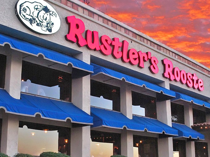 Where neon dreams meet fiery Arizona sunsets, this iconic sign promises cowboy cuisine that lives up to the spectacular view.