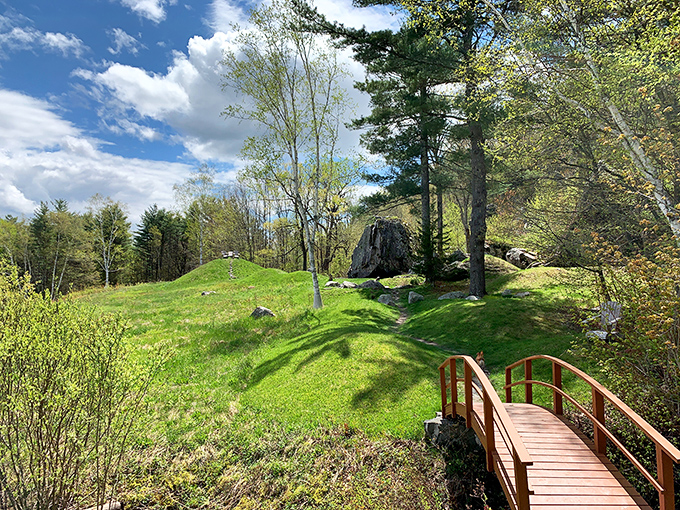 A wooden footbridge invites visitors into Taconic Mountains Ramble State Park, where Vermont's natural beauty unfolds in unexpected ways.