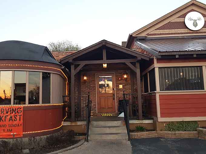 The historic train car exterior welcomes diners to a unique culinary journey through American history and comfort food.