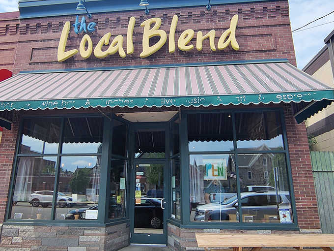 The Local Blend's inviting brick exterior promises culinary treasures within, like finding a secret foodie clubhouse in small-town Minnesota.