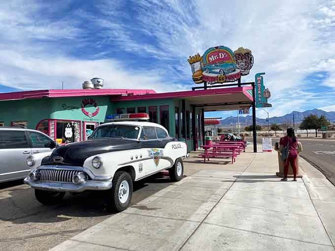 That vintage police car isn't there to arrest you for having too much fun, though the charges would probably stick.