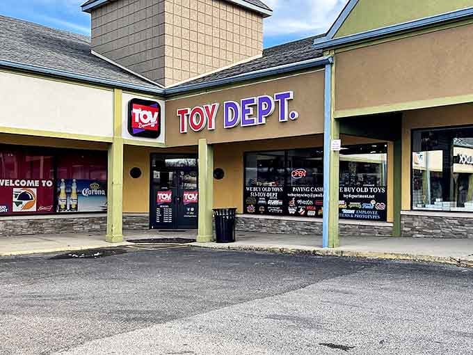 The Toy Department's storefront beckons with nostalgic promise, its bold red lettering a siren call to the inner child in all of us.