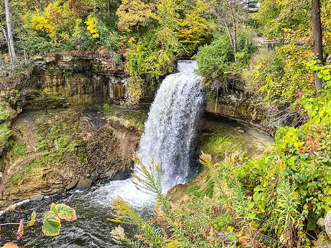 When a 53-foot waterfall decides to put on its autumn finest, you get views like this that make you question why you ever stayed inside.