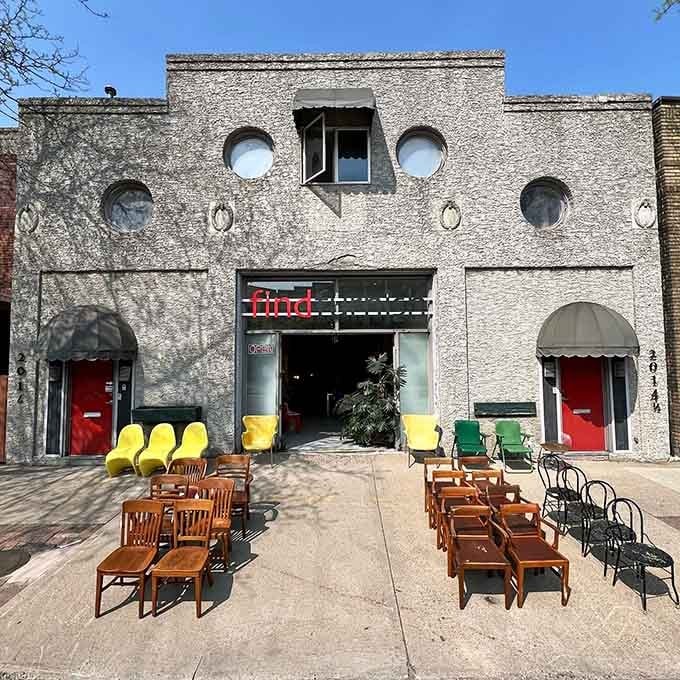 That distinctive facade with its circular windows isn't trying to be a boat, but it's definitely making waves in the Minneapolis vintage furniture scene.