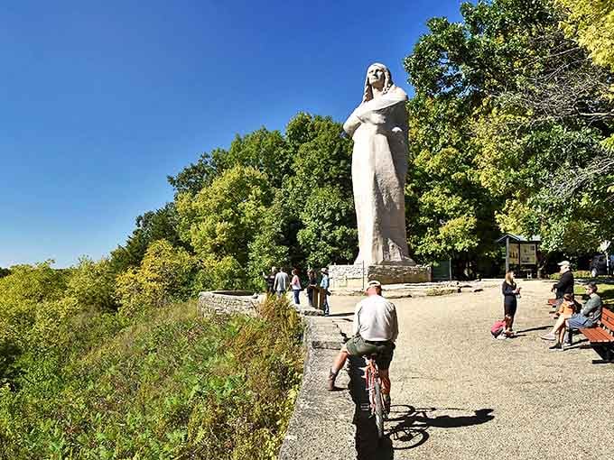 The Black Hawk Statue stands like a silent sentinel over Oregon, Illinois, arms crossed as if saying, "What took you so long to find me?"