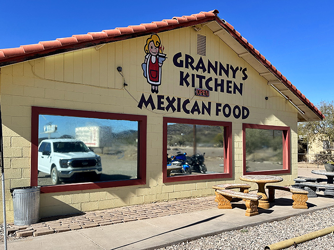 The cheerful yellow exterior of Granny's Kitchen stands like a beacon of hope for hungry travelers in Why, Arizona. Those red-trimmed windows have witnessed countless food pilgrimages.