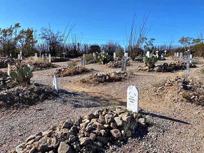 Where legends sleep and tourists tiptoe: Boothill's desert landscape looks like a Western film set, minus the catering truck.