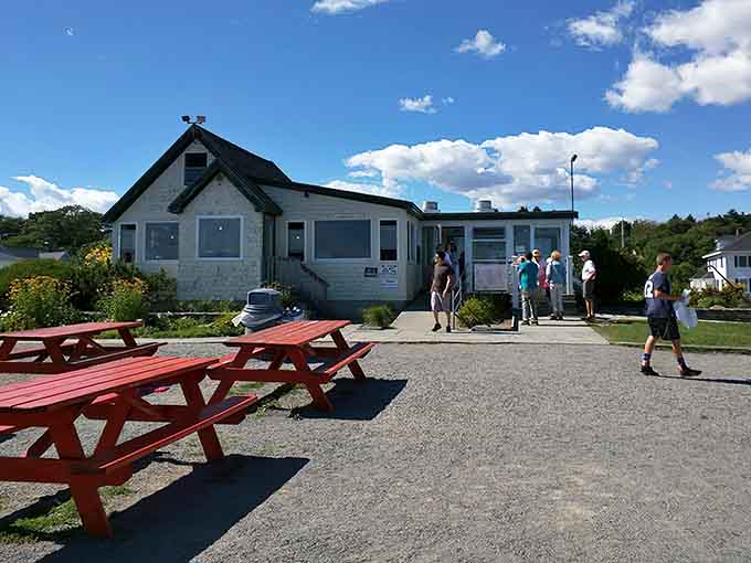 The unassuming exterior of The Lobster Shack promises fresh seafood, but the real secret is the incredible homemade pies waiting inside.