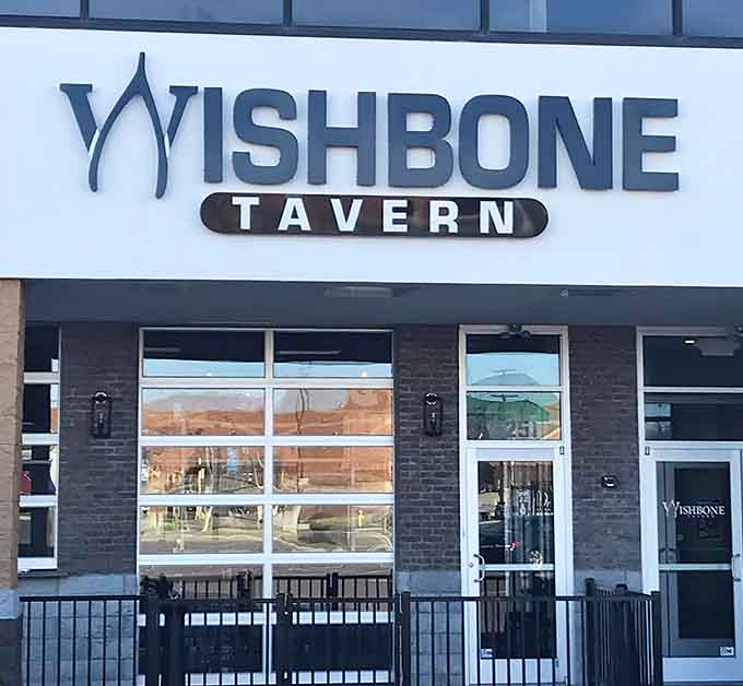 Wishbone Tavern's modern exterior promises good things inside, like a wrapped present you can eat.