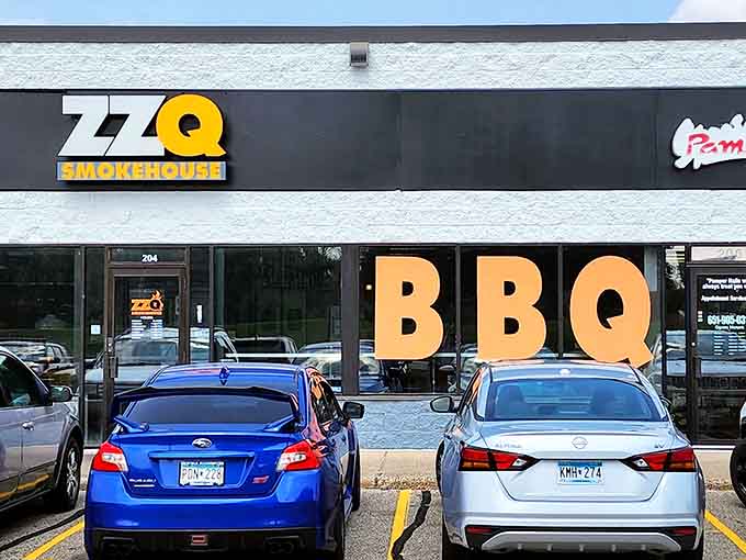 That bold BBQ sign isn't messing around, folks, it's basically a beacon for anyone within a five-mile radius craving serious smoked meat.