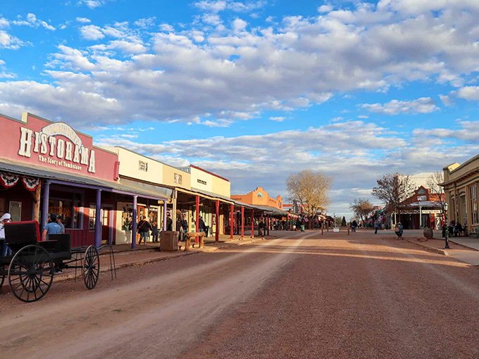 Allen Street stretches before you like a movie set come to life, where every building whispers tales of Tombstone's wild silver rush days.