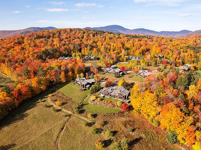 The historic Trapp Family Lodge stands proudly against Vermont's Green Mountains, bringing a touch of Austria to New England's landscape.