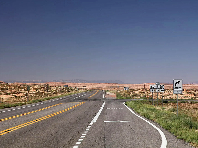 The open road beckons with endless possibilities as US Highway 191 stretches toward distant mountains under Arizona's legendary blue skies.