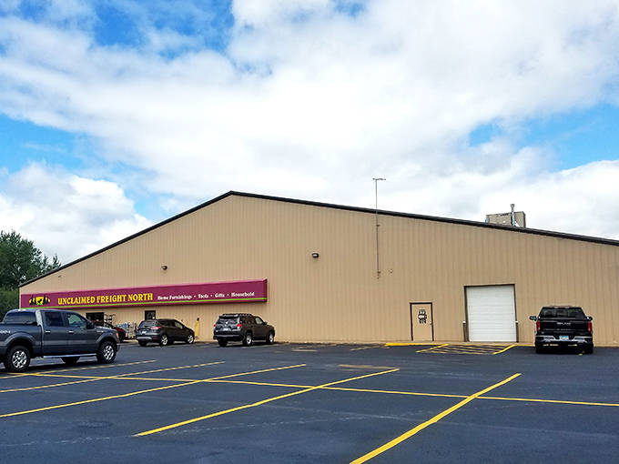 The unassuming exterior of Unclaimed Freight North belies the treasure trove within &ndash; like finding a pirate's chest disguised as a storage shed.