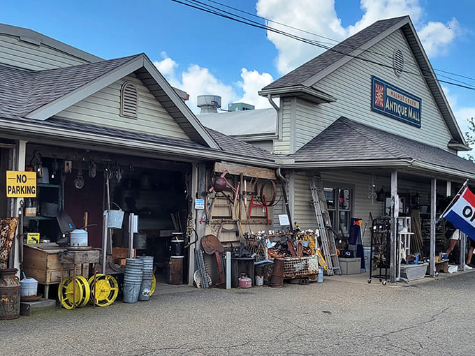The weathered exterior promises adventures in vintage Americana, where every visit feels like discovering your cool aunt's secret storage unit.