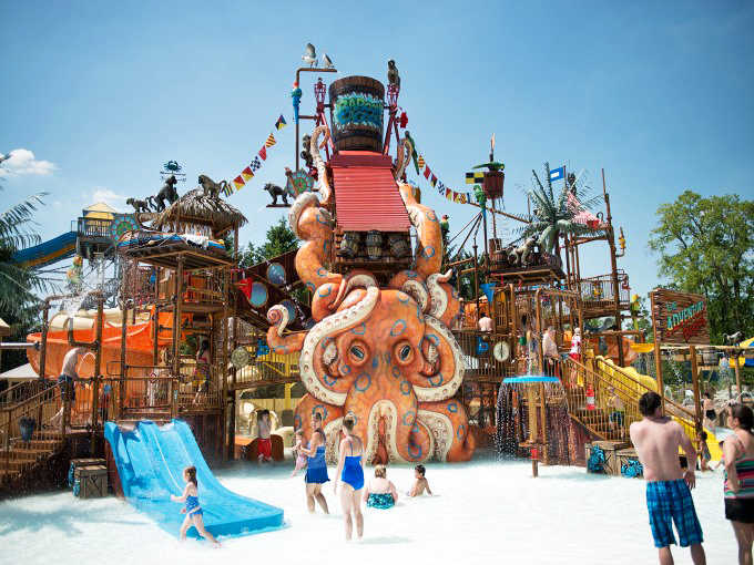 Zoombezi Bay's giant octopus structure stands like Neptune's playground, where tentacles become slides and imagination runs wild.
