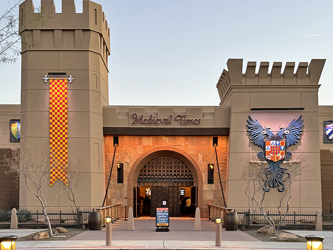 The castle facade of Medieval Times stands proudly in Scottsdale, its stone towers and colorful banners promising an escape from the 21st century.