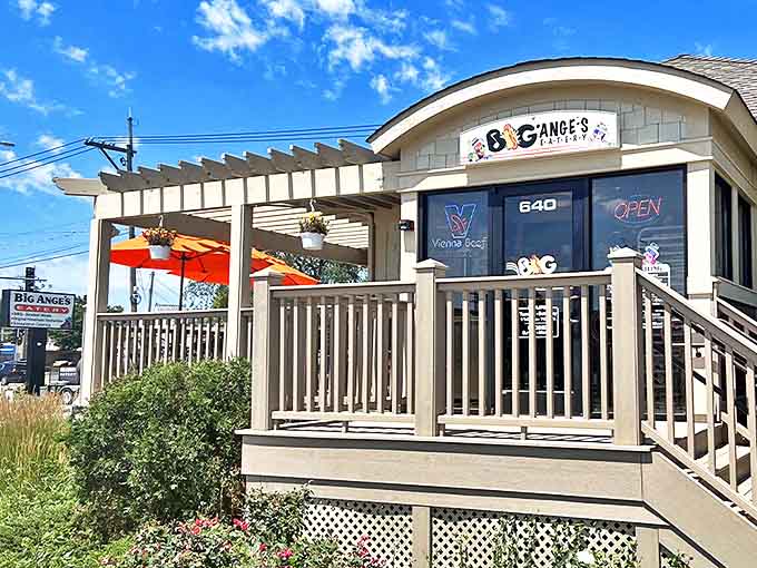 The welcoming exterior of Big Ange's proves that the best food often comes from the most unassuming places in your neighborhood.