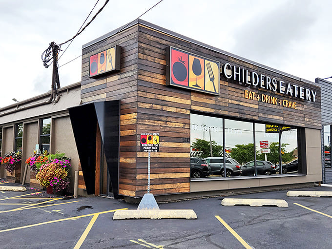 That modern wood facade might not scream "best breakfast ever," but smart diners know the magic happens inside, not on the exterior walls.