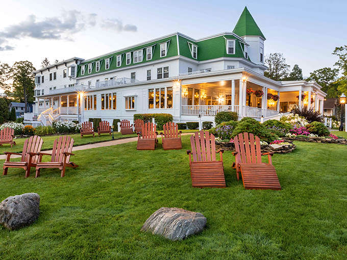 Victorian elegance meets lakeside charm at Stafford's Bay View Inn, where that distinctive green roof signals your worries to take a hike.