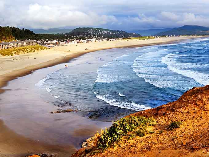 Bird's eye perfection: The coastline curves like nature's own smile, welcoming visitors to its sandy embrace.