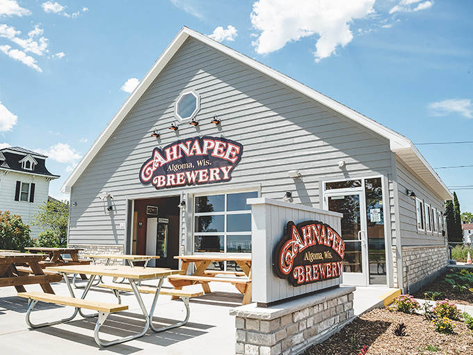 Ahnapee Brewery's welcoming patio invites beer lovers to sample local brews while soaking in the sunshine of a perfect Wisconsin afternoon.