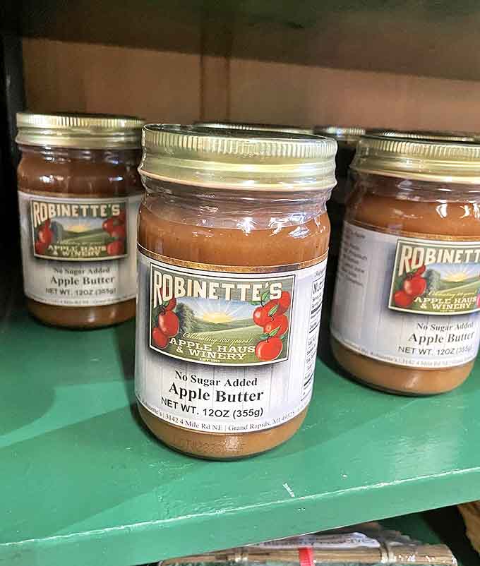 Jars of no-sugar-added apple butter – proof that something can be virtuous and decadent simultaneously, like yoga pants at Thanksgiving dinner.