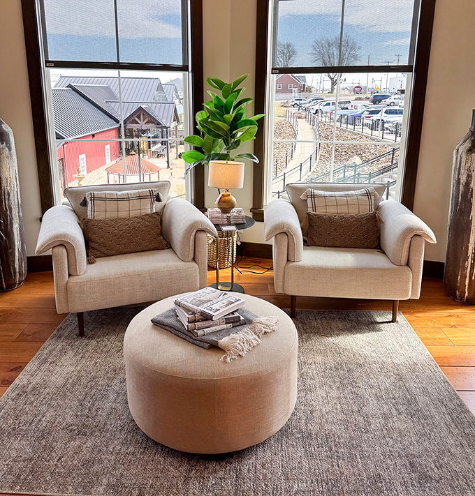 A cozy seating vignette invites you to imagine this exact setup in your own living room.