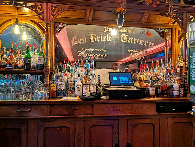 Behind this antique bar, mixologists craft drinks with the same attention to detail that's evident in every aspect of this historic tavern.
