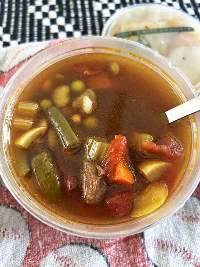 A hearty vegetable soup that tastes like someone's grandmother spent all day simmering it to perfection.