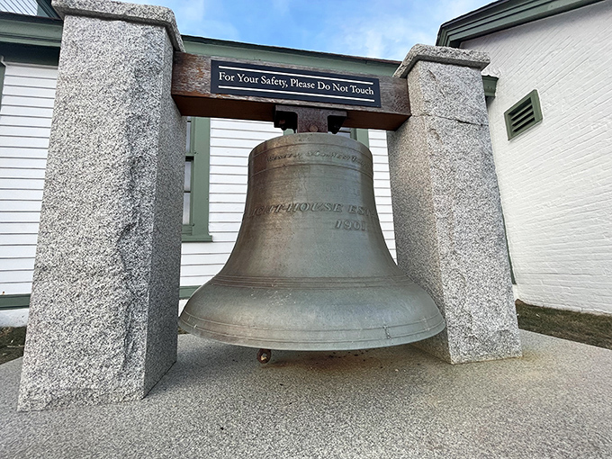 This historic bell once warned ships through fog-shrouded nights, its resonant tones carrying across waters too murky for light alone.
