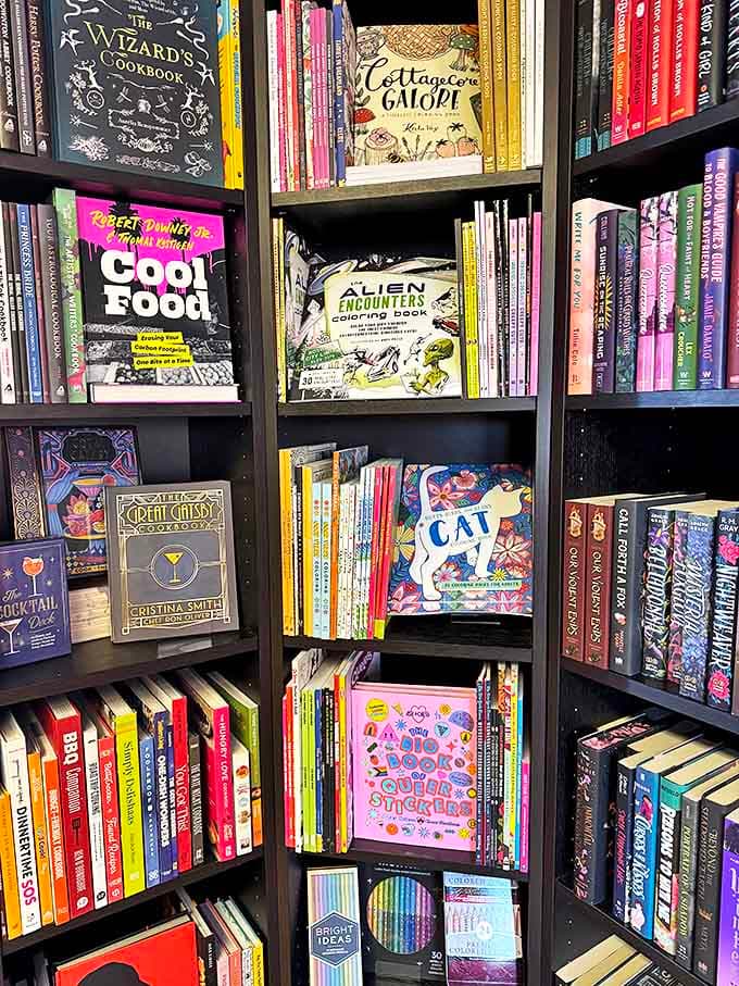 Every shelf tells a story before you even open a book, with themed displays that make browsing feel like treasure hunting.