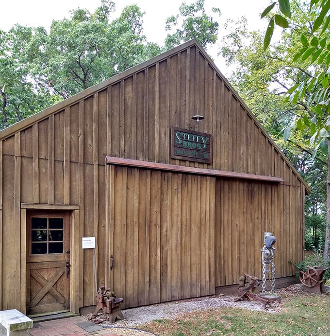 The blacksmith shop stands ready to demonstrate the ancient art of turning raw metal into useful tools through heat, skill, and impressive arm strength.