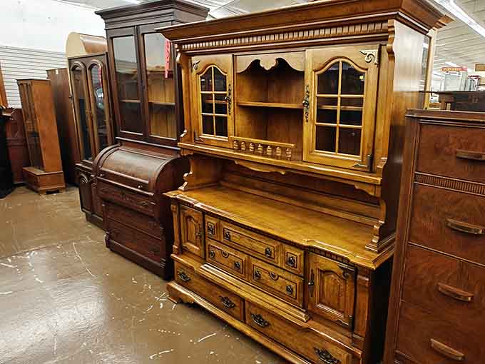 These wooden cabinets and hutches were built when furniture makers still believed in concepts like "craftsmanship" and "this should last multiple generations."