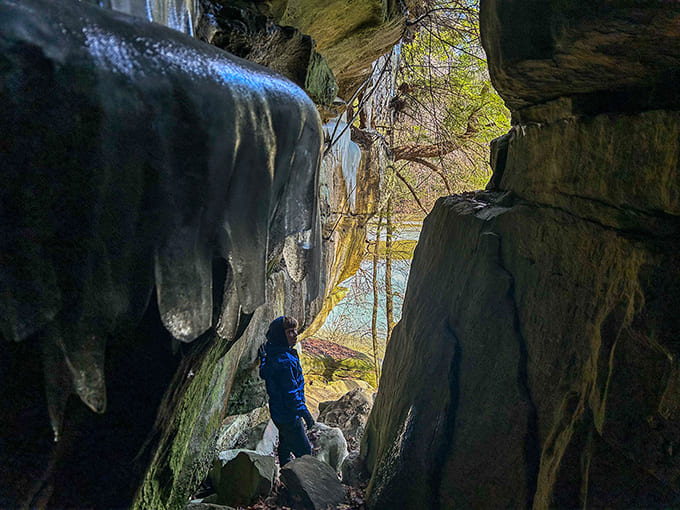 Nature's hallway: ancient rock formations create a passage that feels like stepping through a portal into Earth's distant geological past.