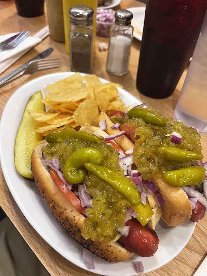 Chicago-style hot dogs loaded with peppers, onions, and all the fixings that make hot dog purists weep with joy.