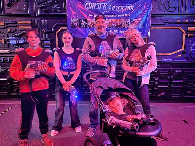 Families gear up for friendly competition at Chasers Laser Tag, where glowing vests and strategic teamwork create lasting memories.