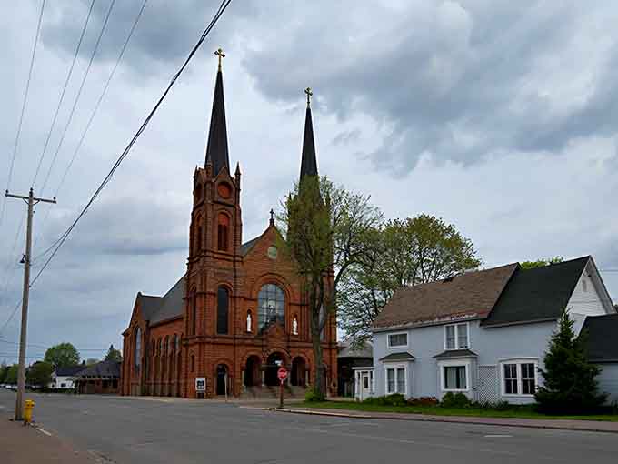 St. Paul's brick Gothic revival church has watched over Calumet since the mining boom, its distinctive twin spires visible for miles.