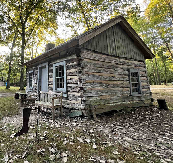 The cobbler's shop stands as a humble reminder that before mass-produced footwear, shoes were crafted by hand to last for years.
