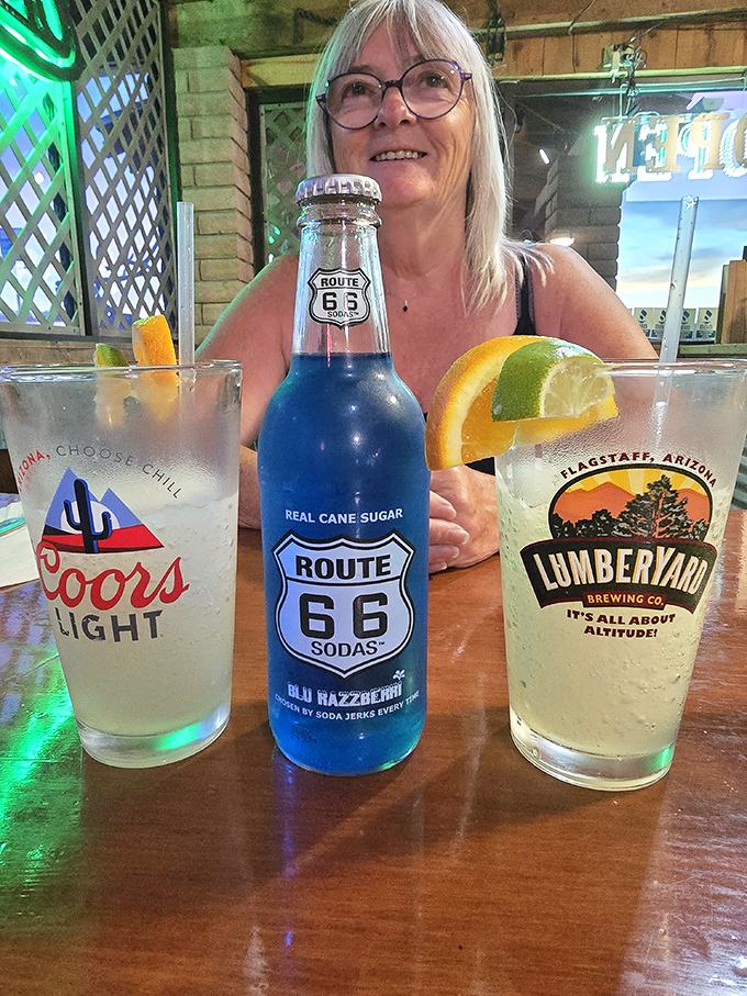 Route 66 sodas and local brews – the perfect companions to wash down a meal that celebrates American roadside dining traditions.