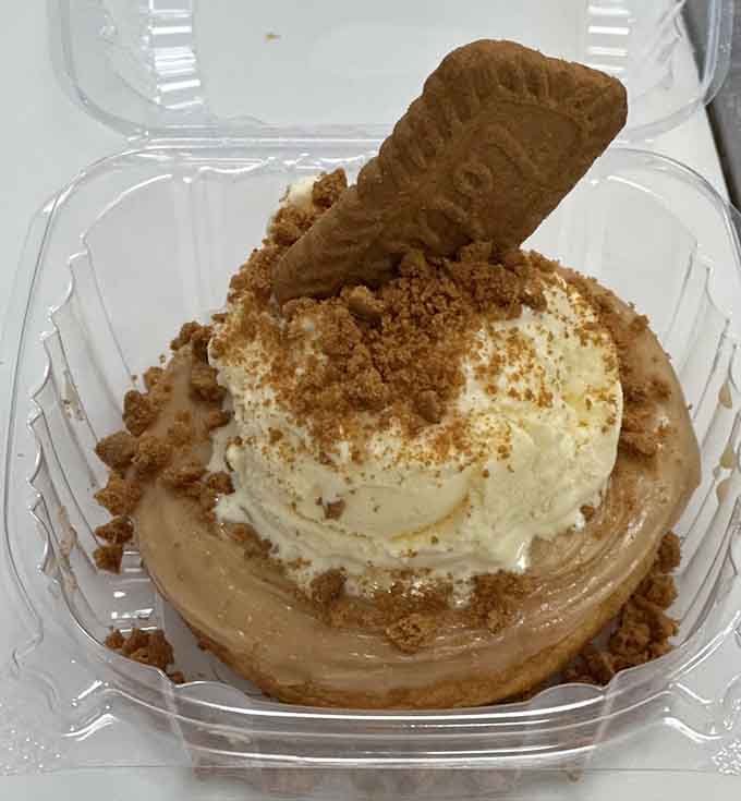 Biscoff cookie crumbles crown this creation like it's donut royalty, which it absolutely is.