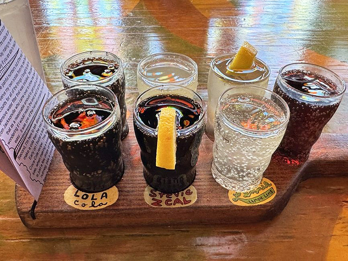 The soda flight &ndash; a wine tasting for your inner child. Each glass labeled and waiting to bubble up nostalgic joy.