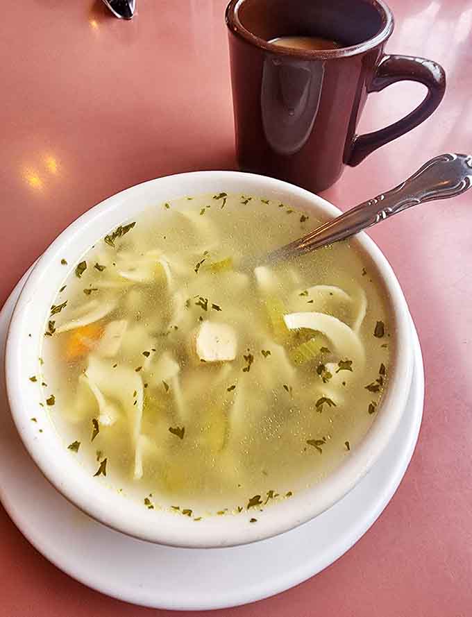 Chicken noodle soup that looks like it could cure whatever's bothering you, one comforting spoonful at a time.