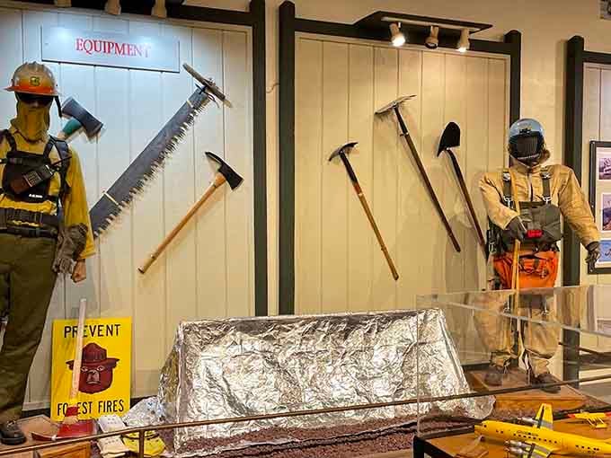 Modern firefighting gear on display reminds visitors that today's firefighters face dangers their predecessors could never have imagined, from hazardous materials to structural collapses.