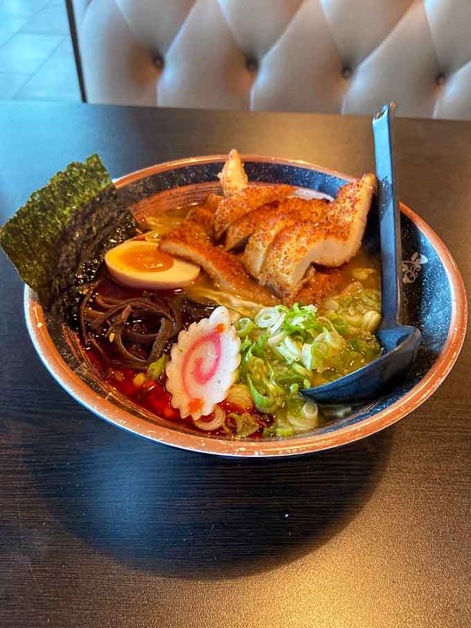 Steaming ramen bowls arrive loaded with tender pork, perfectly cooked eggs, and noodles that have just the right chew.