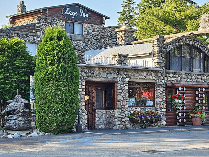 Legs Inn's whimsical stone facade hints at the cultural fusion waiting inside – Polish comfort food with a side of Lake Michigan views.
