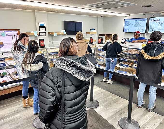 The morning queue &ndash; a cross-section of Flint united in pursuit of sugary bliss, regardless of age, occupation, or political persuasion.